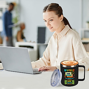 WFSJRED Theater Gifts 12 oz Insulated Mug for Coffee Mug with Leak-Resistant closeable hot lid for hot Drinks with Handle Broadway Gifts for Musicians (MUICE LIFE)