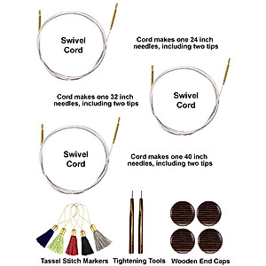 Lantern Moon Heirloom 5-Inch 10-Pair Interchangeable Circular Knitting Needle Set Handcrafted Ebony US 2.5, 3, 4, 5, 6, 7, 8, 9, 10, 11, Silk Case, 3 Cords, 4 End Caps with Project Bag