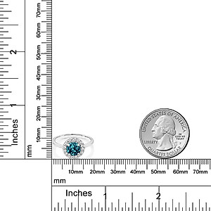 Gem Stone King 925 Sterling Silver London Blue Topaz Halo Engagement Ring For Women (1.86 Cttw, Round 7MM, Gemstone Birthstone, Available in size 5, 6, 7, 8, 9)