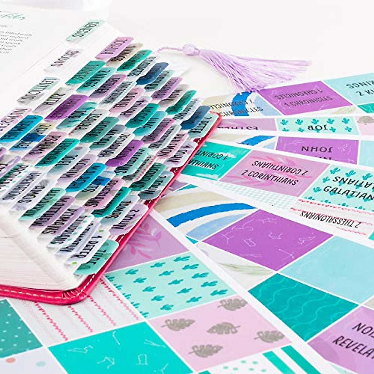 Laminated Bible Tabs for Women and Girls (Large Print, Easy to Read), Women Bible Journaling Book Tabs, Christian Gift, 90 Colorful Bible Tabs Old and New Testament, Includes 24 Blank Tabs
