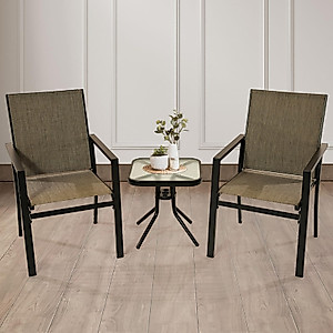 JRBIAOGE 3 Pieces Patio Furniture Set, Outdoor Garden Patio Conversation Sets with Glass Top Table & 2 Lawn Chairs Outdoor Bistro Set, for Backyard Lawn Porch Garden Poolside Balcony