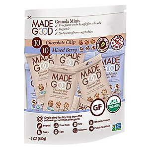 MadeGood Granola Minis Club Pack (20 ct, 0.85 oz. each); 10 Bags Chocolate Chip and 10 Bags Mixed Berry Granola Minis; Vegan, Gluten-Free, Allergy-Friendly, Organic, Non-GMO Snacks