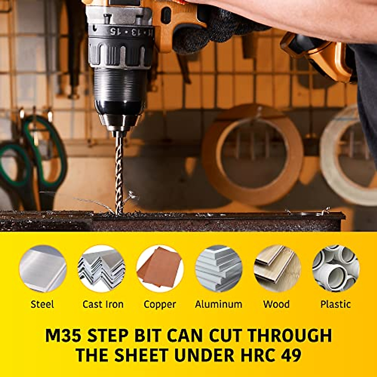 Anfrere 13PCS Cobalt Drill Bits Set, M35 HSS Drill Bits for Cutting Hardened Metal Hard Steel Wood, 3-Flute 1/16 to 1/4 inch Twist Drill Bit Set for Corded or Cordless Power Drills Home Tools, 1013