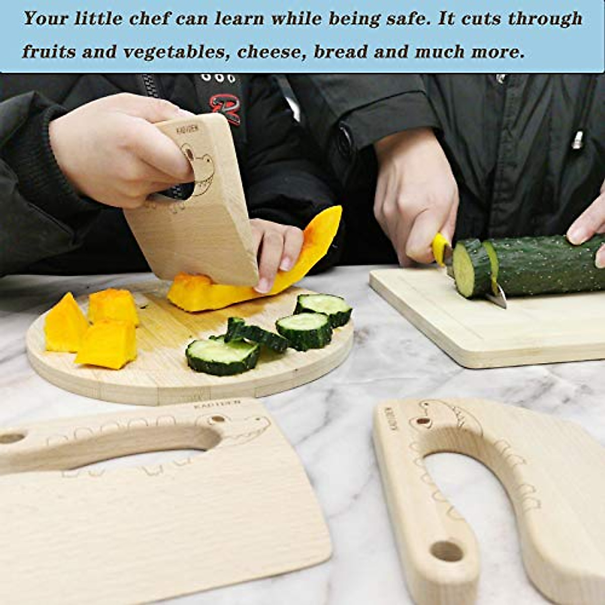 Kasiden Wooden Kids Knife for Cooking,Kid Safe Knives,Kitchen Toy,Chopper,Vegetable and Fruit Cutter (For 2-8 Years Old)