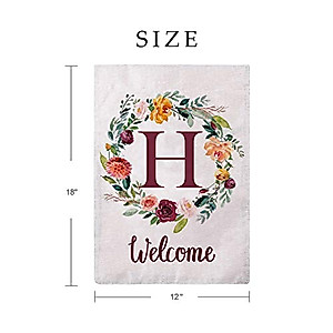 ULOVE LOVE YOURSELF Letter H Garden Flag with Flowers Wreath Double Sided Print Welcome Garden Flags Outdoor House Yard Flags 12.5 x 18 Inch