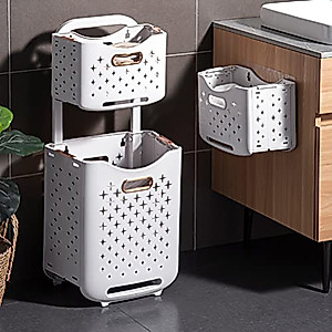 Cabilock Laundry Hamper Laundry Laundry Collapsible Laundry Baskets Double Layer Laundry Basket Bathroom Clothes Storage Basket Storage Shelf Kitchen Shelf Fruit Stand with Wheel for Home Hamper