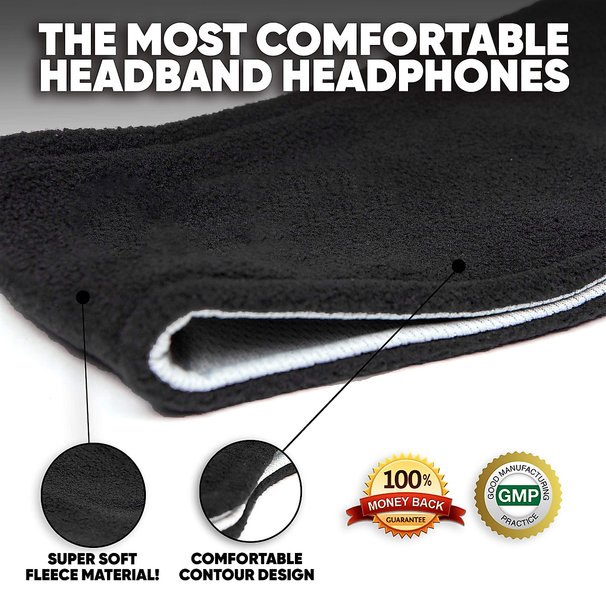 CozyPhones Sleep Headphones - Over Ear Headphones from Ultra Thin Cool Mesh Wired for Side Sleepers, Meditation, Running, Laptop, and Phone - Black Lycra