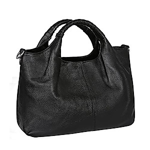 Iswee Genuine Leather Top Handle Satchel Tote Bag Womens Handbags Shoulder Bag Designer Purse Crossbody Bags for Ladies (Black)