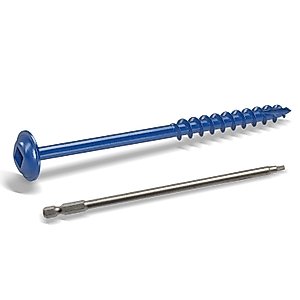 LIONMAX Pocket Wood Screws #8 x 2-1/2", 150PCS Wood Screws for Pocket Hole, Washer Head with Square Drive, Coarse Thread, Blue Coated for Weather Resistant, Self Tapping, 150MM Drive Bit Included