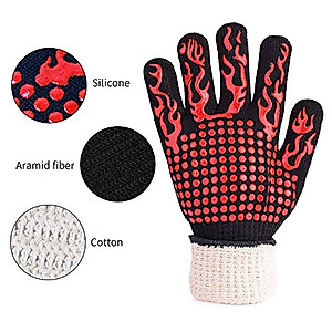 Tanmar BBQ Grill Gloves, 1472°F Extreme Heat Resistant Grilling Gloves Non-Slip Oven Mitts Potholder, Perfect for Barbecue, Cooking, Baking, Fireplace, Smoker - 1 Pair （Red）