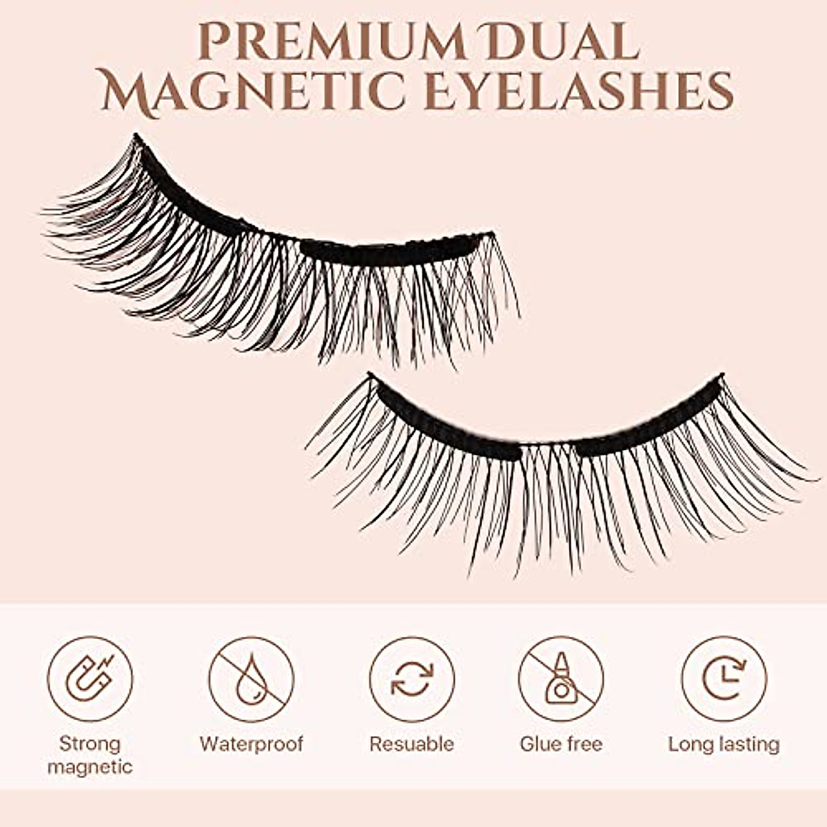 MLEN Dual Magnetic Eyelashes Natural Look Magnetic Eyelashes Without Eyeliner Soft Magnets False Eyelashes No Glue or Eyeliner Needed with Applicator Reusable 3D Fake Lashes Extension with Tweezers