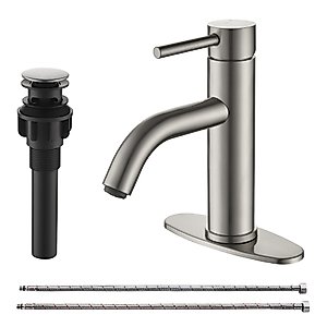 PHICHI Brushed Nickel Single-Handle Bathroom Faucet, 1 or 3 Hole Basin Bath Tap with Pop Up Drain and Deck Plate, Modern One-Hole RV Faucet Washbasin Faucet Countertop