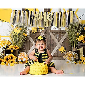 Bee Theme High Chair Banner - Baby First Birthday Party Banner - Smash Cake Photo Prop - 1st Birthday Photo Backdrop (Bee)