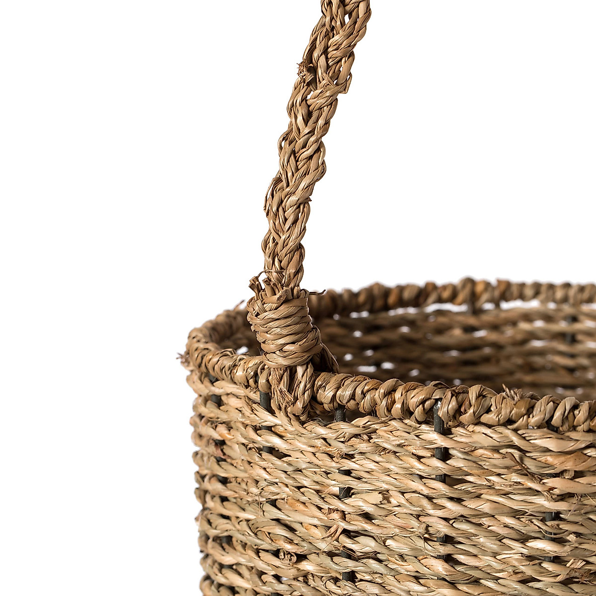 Decorative Woven Natural Seagrass Storage Basket with Built in Woven Handles