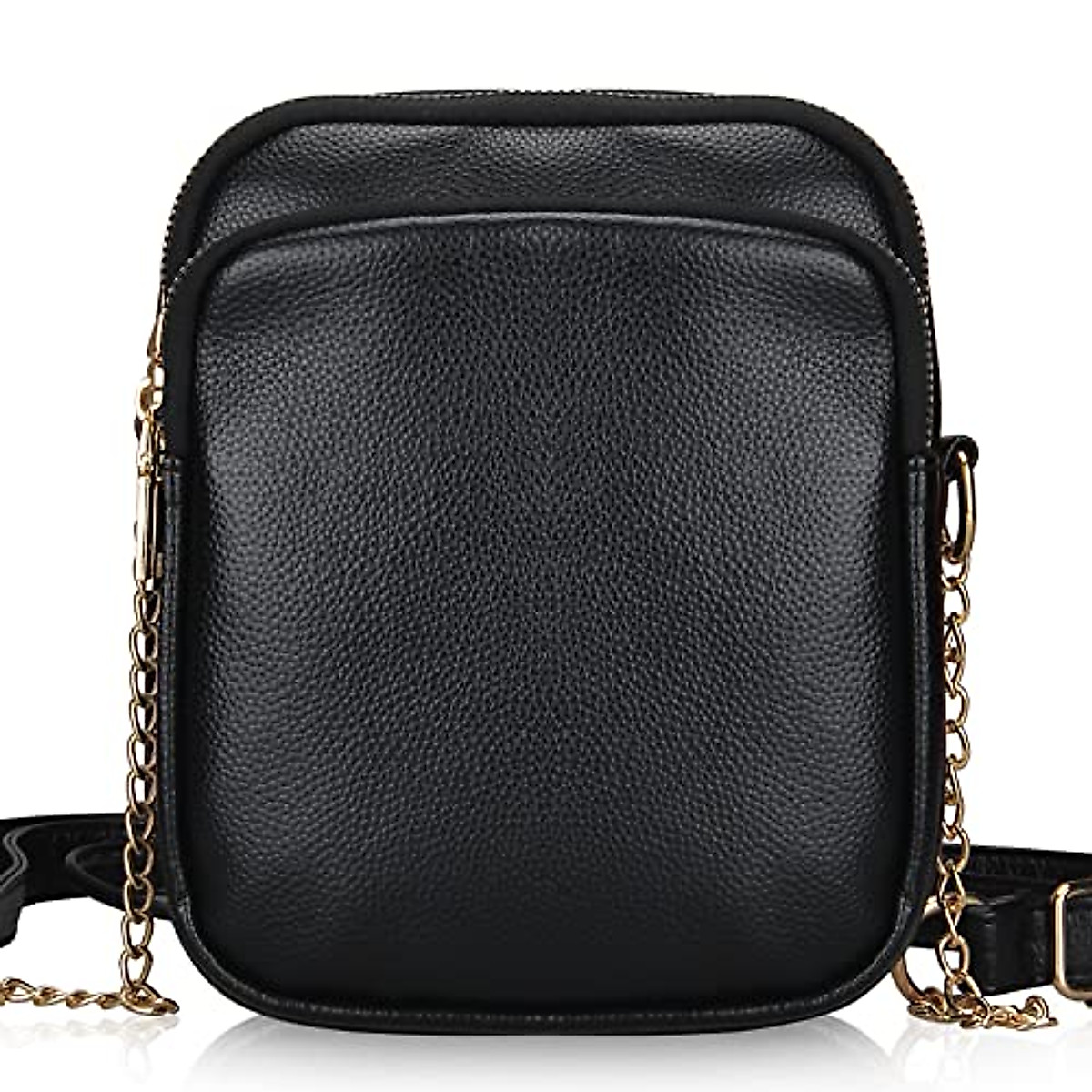 Multi Pocket Black Leather Crossbody Bag for Women Handbag Cute Little Purse Small Ladies Shoulder Strap Cross Body Bag Best Designer Crossbody Purse Girls Casual Chain Cell Phone Bags