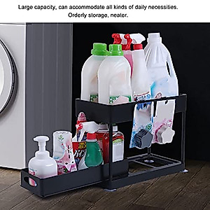 QANYEGN Under Sink Organizers, Large hatacity Slide Out Storage Baskets, PP Material Baskets for Bathrooms, Kitchens, Closets.(Black)