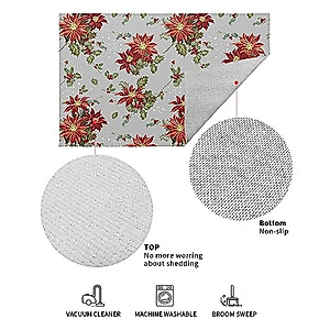 Indoor Outdoor Mats, Christmas Flowers and Leaves Tile Pattern Door Mat, Non-Slip Absorbent Resist Dirt Entrance Mat Washable Welcome Mats for Entryway, Low-Profile Floor Mats