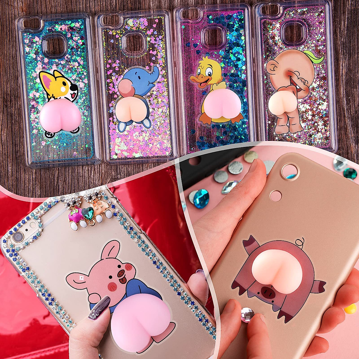 14 Pieces 3D Cartoon Car Sticker Decorative Mute Cute Car or Household Appliance Silicone Anti-Collision Strip Sticker for Rearview Mirror Car Door Frame Window