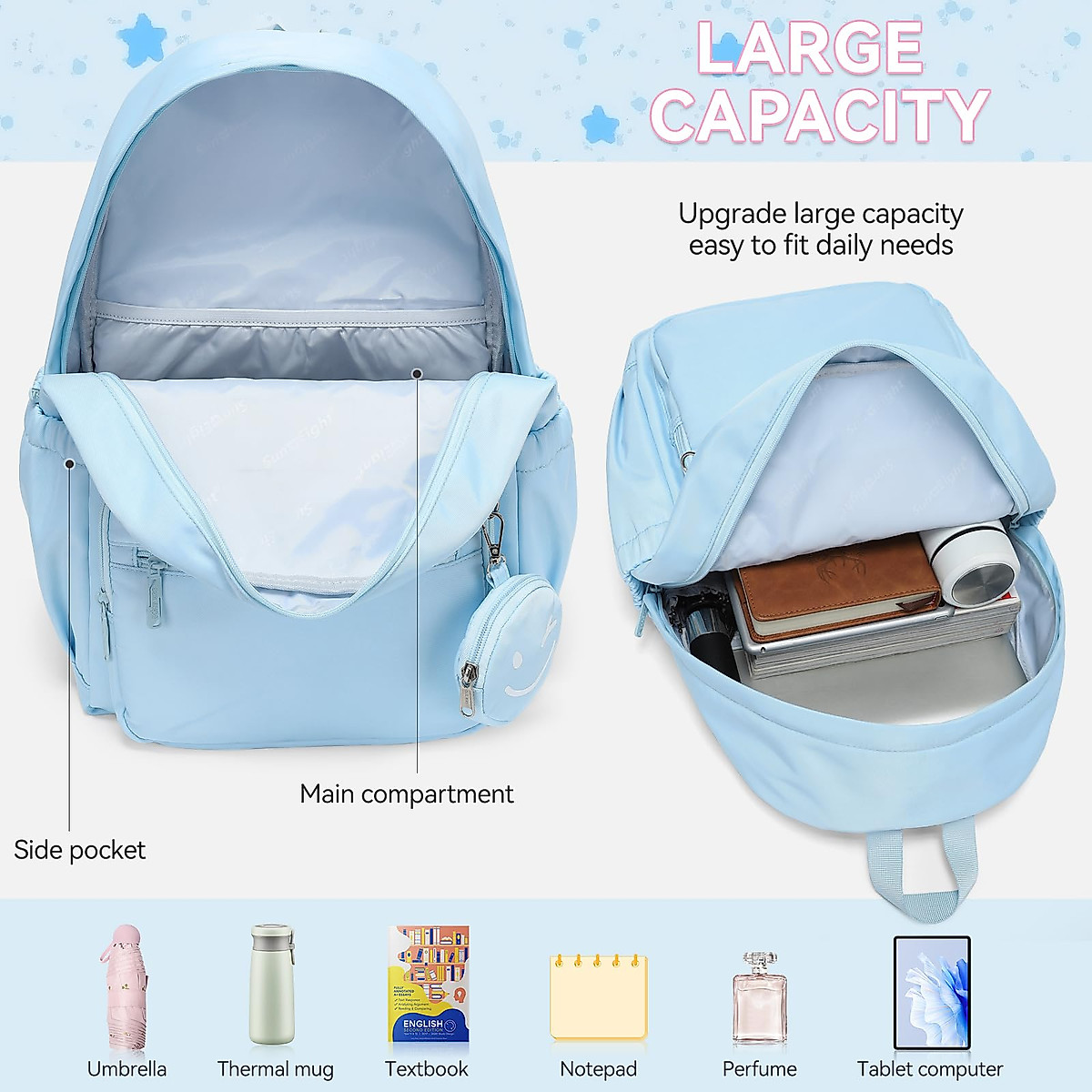 Caran·Y Backpack For Girls Light Weight School Bookbag Classic Basic Water Resistant Casual Daypack for Travel with Bottle Side Pockets