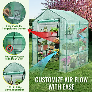 Greengro Greenhouse, 56 x 56 x 75'' Greenhouses for Outdoors, Durable Green House Kit with Window, Thicken PE Cover, 3 Tiers 8 Shelves, Heavy Duty Walk in Green Houses for Indoor Backyard Outside