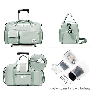 NPBAG Duffel Bag for Women, Sports Gym Bag with Wet Pocket & Shoes Compartment, Lightweight Weekender for Overnight, Travel Carry on Tote, Water Resistant (Light Green)