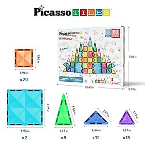PicassoTiles 60 Piece Magnetic Building Block Mini Diamond Series Travel Size On-The-Go Construction Toy Set STEM Learning Kit Educational Playset Child Brain Development Stacking Blocks PTM60
