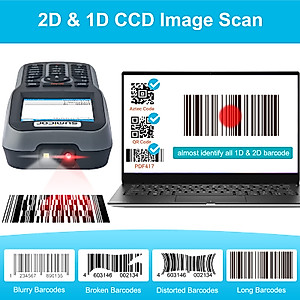 Sumicor Barcode Scanner 1D & 2D QR Code PDF417 Reader, Wireless 2.4 Ghz Handheld Cordless Rechargeable Inventory Barcode Scanner with 2.8'' HD Screen and Keybord for Stocktaking (2D)