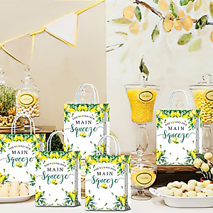 16 Pieces She Found Her Main Squeeze Bridal Shower Party Favors Bags,Lemon Citrus Goody Gift Snacks Treat Candy Party Favors Bags with Handles for Lemon Theme Bridal Shower Party Decorations