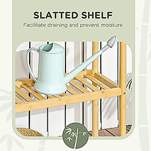 HOMCOM Bamboo Shelf, 2-Tier Multifunctional Storage Shelf, Plant Flower Stand for The Bathroom, Kitchen, and Living Room Storage, Natural