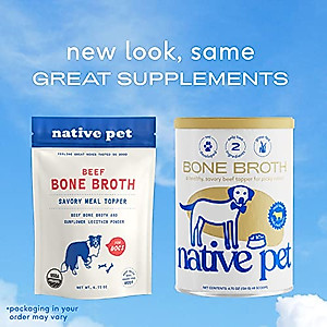 Native Pet Bone Broth for Dogs | Dog Food Topper for Picky Eaters | Dog Gravy Topper for Dry Food | Protein Powder for Dogs | Beef Flavored Bone Broth Powder for Dogs | Bone Broth for Cats | 4.75oz