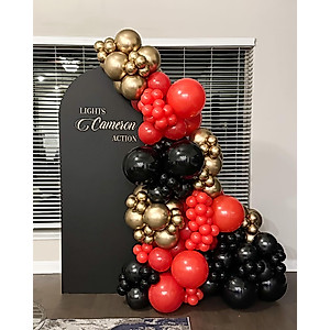 PATYDECRO Red and Black Balloons Arch Garland Kit, 124pcs Red and Black Gold Balloons with 16ft Tape Strip & Dot Glue for Casino Theme Party Decorations, Birthday, New Year, Hollywood Party Decoration