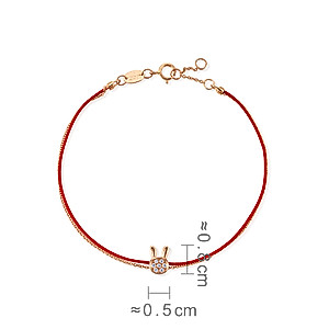 CHOW SANG SANG Promessa 18K Rose Gold 0.041 Carat (G-H Color, SI1-SI2 Clarity) Diamond Rabbit Bracelet with Red Thread for Women 92513B | 6.6", (17 CM)