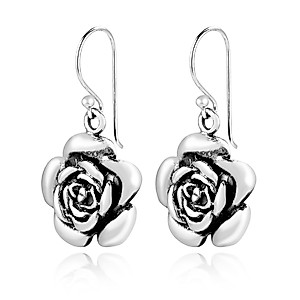 AeraVida Lovely Romantic Sweet Blooming Rose .925 Sterling Silver Dangle Earrings | Casual Sterling Silver Dangle Earring for Women | Jewelry Gift