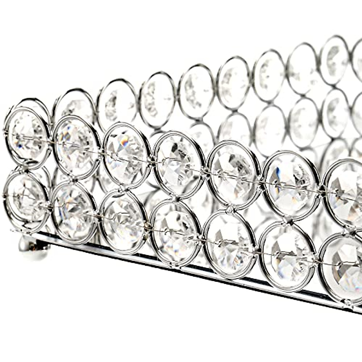 Hedume Crystal Cosmetic Makeup Tray, 12.3" x 8" Mirrored Vanity Tray, Large Jewelry Trinket Organizer Tray, Ornate Decorative Tray for Dresser Countertop Wedding Home Bathroom