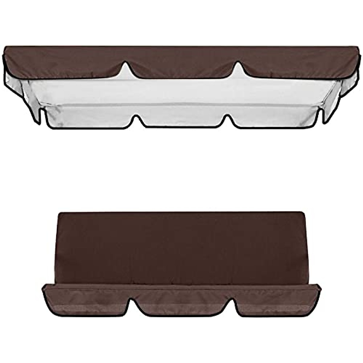 Outdoor Porch Swing Canopy Waterproof Top Cover Set, 2 & 3 Seater Garden Porch Seat Furniture Sun Shade Patio Swing Hammock Top Sunproof Cover for Garden, Poolside, Balcony (Brown)