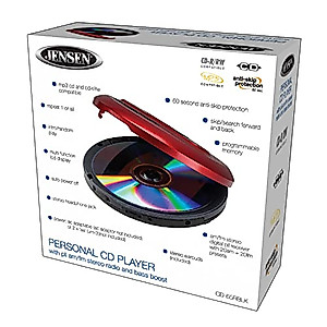 Jensen CD-65 Portable Personal CD Player CD/MP3 Player + Digital AM/FM Radio + with LCD Display Bass Boost 60-Second Anti Skip CD R/RW/Compatible Sport Earbuds Included