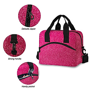 ALAZA Hot Pink Glitter Lunch Bags for Women Crossbody Lunch Bag lunch Box Lunch Cooler Bag(228be3e1)