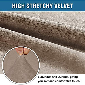 ENOVA FLORAL Sofa Slipcover Couch Covers, Ultra Soft Thick Stretch Velvet Fabric Sofa Slipcover 3 Seater Couch Covers, Sofa Durable Furniture Protector for Living Room (Taupe)