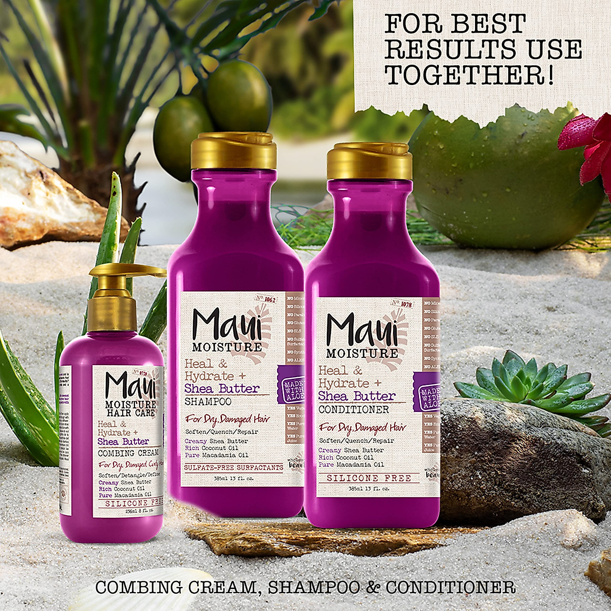 Maui Moisture Heal & Hydrate + Shea Butter Shampoo to Repair & Deeply Moisturize Tight Curly Hair with Coconut & Macademia Oils, Vegan, Silicone, Paraben & Sulfate-Free, 13 fl oz