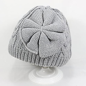 FOUTTUE Hat Winter Knitted Cute Baby Cotton Woolen Hat Girls Warm Bow Baby Kids Hat Children Skis (Grey, One Size)