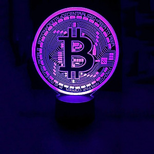 MOLLY HIESON 3D Bitcoin Sign Night Light Table Desk Optical Illusion Lamps 7 Color Changing Lights LED Table Lamp Xmas Home Love Birthday Children Kids Decor Toy Gift