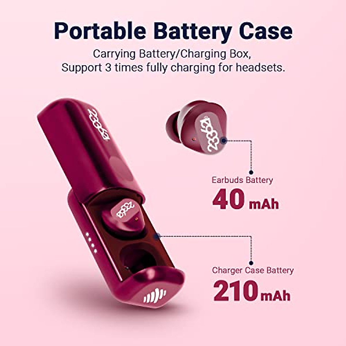 233621 Droplet True Wireless Bluetooth Earbuds, IPX5 Waterproof, CVC 6.0 Call Noise Cancelling, Touch Control, Stereo Sound, Lightweight Earphones for Home, Office and Gym (Wine Red)