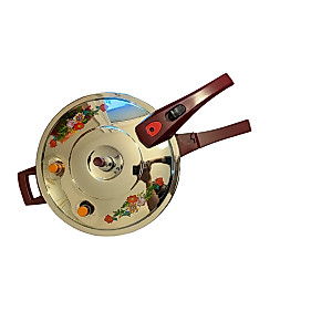 Stainless Steel Aluminum Pressure Cooker, 9.51 QT / 9 Liters, Floral Design