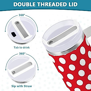 MCHIVER Red Polka Dots Tumbler with Lid and Straw 40 oz Insulated Water Bottle Leakproof Travel Mug Cup for Coffee Water Tea