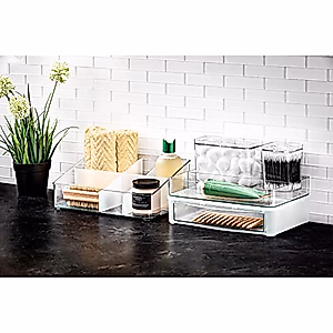 Madesmart 6-Compartment Angle Storage Bin for Bathroom Organization, Plastic Bathroom Storage Bin with Open Top Design, Frost