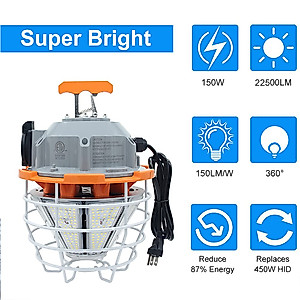 RIUVAO LED Temporary Work Light 110V-277V 150W 25000ML 5000K Linkable Construction Light Daylight White,Hanging for Job Site Waterproof IP64 Outdoor Warehouse High Bay