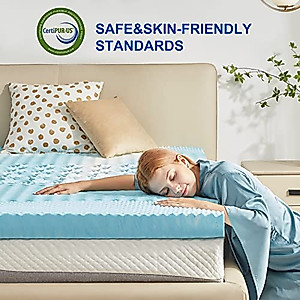 SINWEEK 4 Inch Mattress Topper 5-Zone Memory Foam Mattress Topper Pressure Relieve Soft Mattress Pad, CertiPUR-US Certified, Queen Size Blue