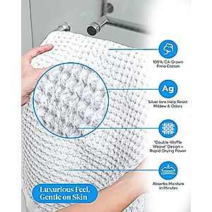 SUTERA - Silverthread Waffle Towel California - Grown Pima Cotton, Quick Drying, Ultra Soft, Lightweight and Absorbent - Waffle Weave Design - Luxury Towel (Bath, White) 31" x 57"