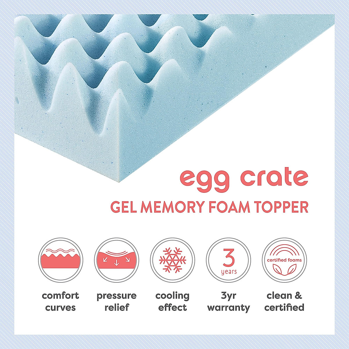 Best Price Mattress 4 Inch Egg Crate Memory Foam Mattress Topper with Cooling Gel Infusion, CertiPUR-US Certified, Short Queen Light Blue