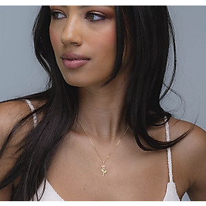 CA CHARMAMERICA Gold Long Stem Rose Charm - Rose Pendant Charm - Mother's Day Gift, Birthday Gift - Rose Flower Dangle Charm -10 Karat Solid Yellow and Rose Gold (Style 1)